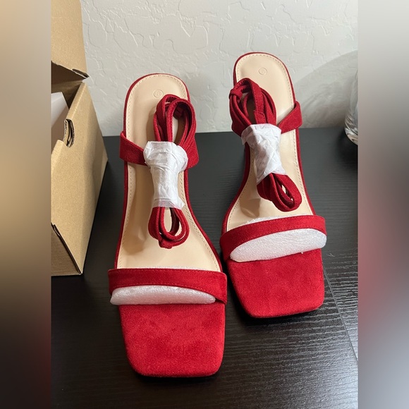 Shoes | Womens Red Lace Up Heels Strappy Stiletto Sandals Suede Pumps ...